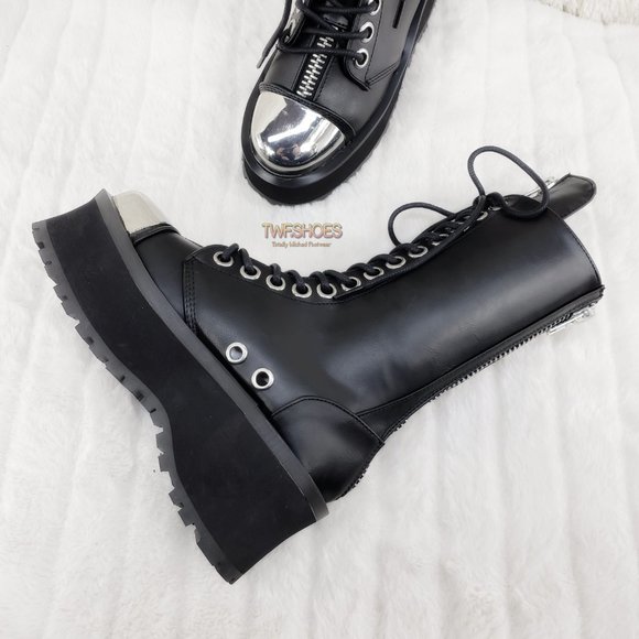 Demonia | Shoes | Gravedigger Unisex Chrome Toe Cap Platform Combat ...